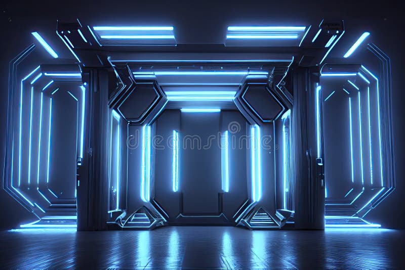 Futuristic Sci-Fi Empty Stage Neon Glowing Lights, Abstract Background ...