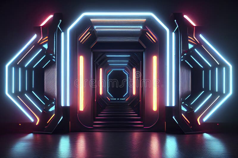 Futuristic Sci-Fi Empty Stage Neon Glowing Lights, Abstract Background ...
