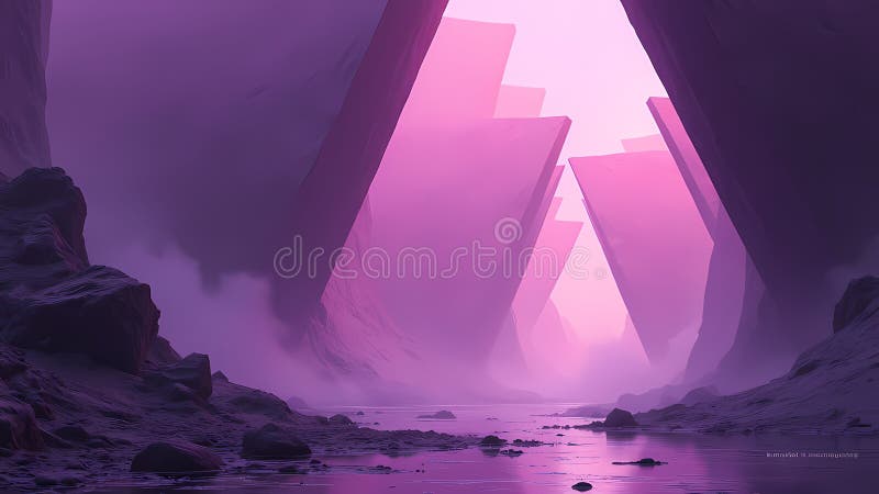 Futuristic Sci-Fi Environment with Structures in Pink Light Stock ...