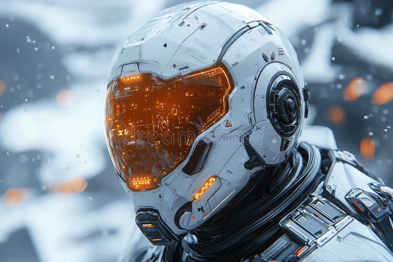 Futuristic Sci Fi Exosuit Helmet with Glowing Orange Visor and ...