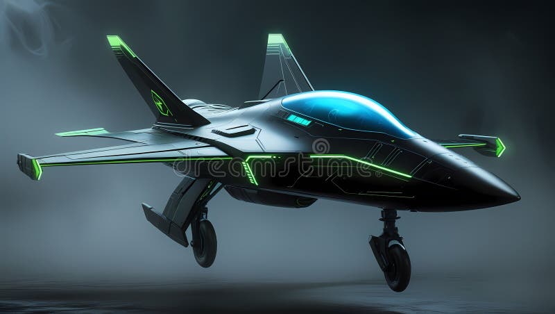 Futuristic Sci-Fi Fighter Jet Flying through Outer Space with Neon ...
