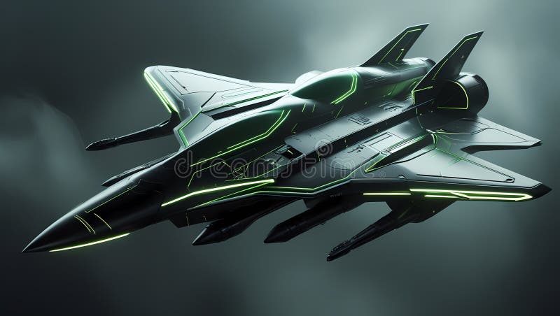 Futuristic Sci-Fi Fighter Jet Flying through Outer Space with Neon ...