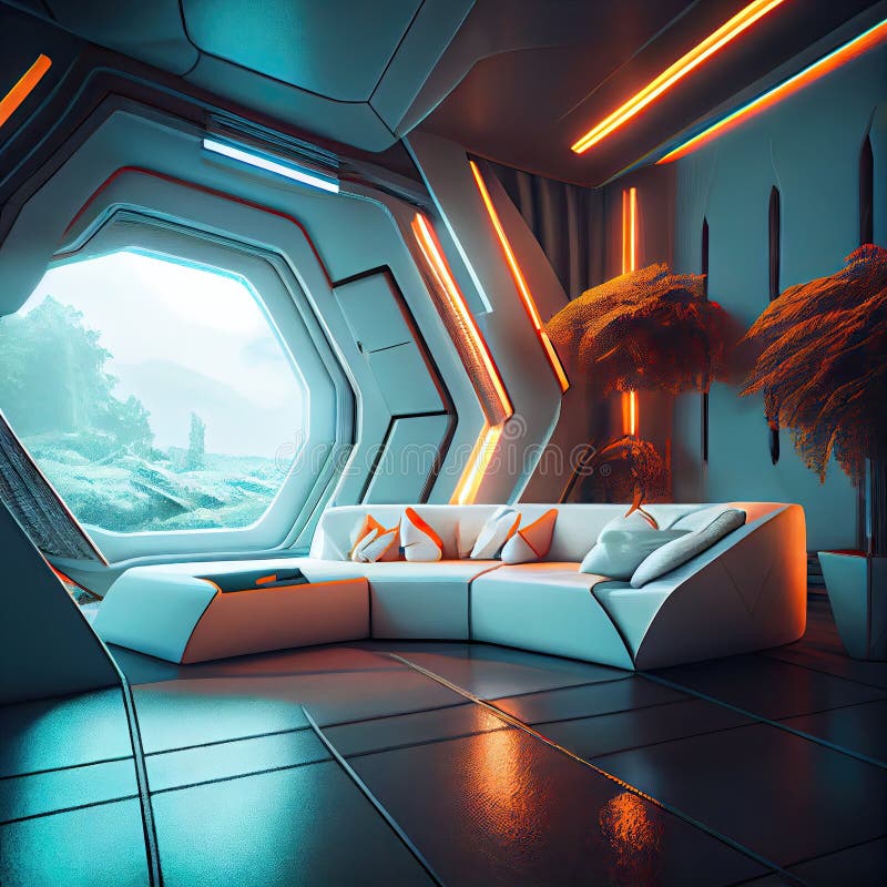 Futuristic Sci-fi Future Interior of Home with Flashing Walls and Soft ...