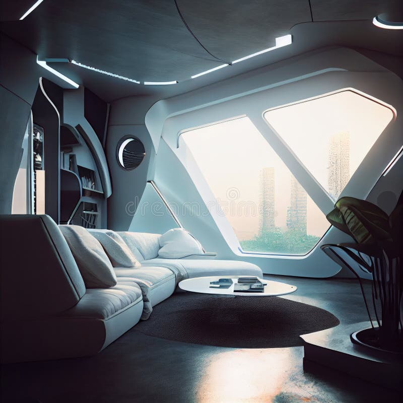 Futuristic Sci-fi Future Interior of Home with Flashing Walls and Soft ...