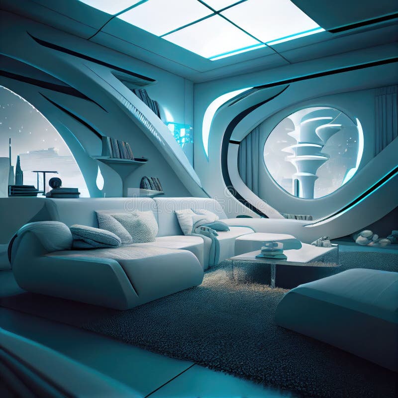 Futuristic Sci-fi Future Interior of Home with Flashing Walls and Soft ...