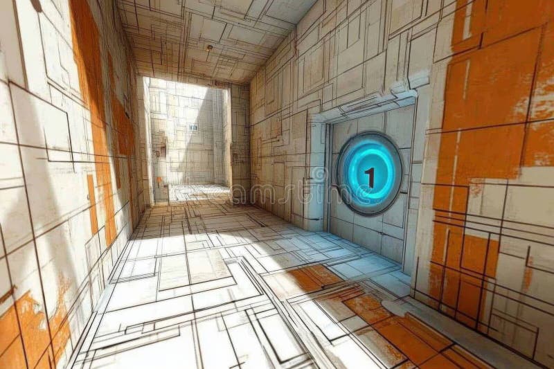 Futuristic Sci-fi Game Environment of Level 13 with Portal Interface ...