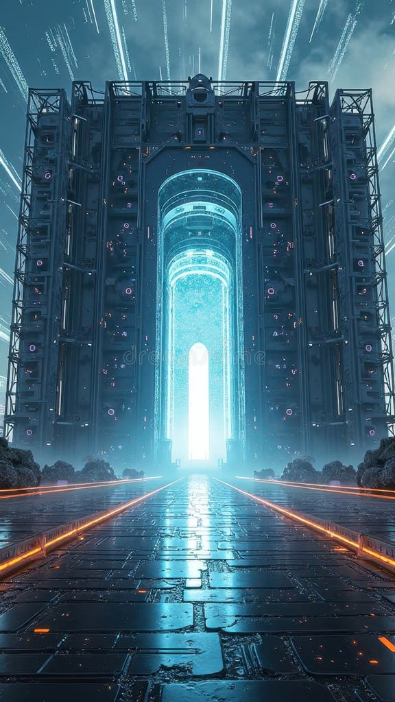 Futuristic Sci-fi Gateway with Neon Lights and Advanced Architecture ...