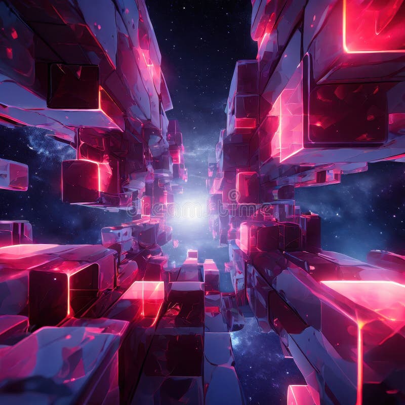 Futuristic Sci-fi Glowing Cube Structures in Deep Space Stock Photo ...