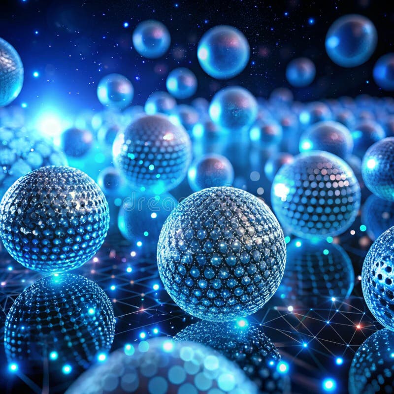 Futuristic Sci-Fi Glowing Particles and Blue Spheres Stock Illustration ...