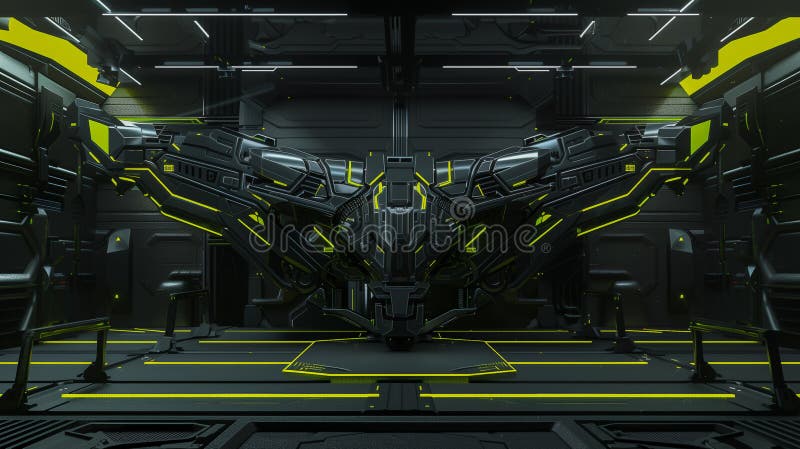 Futuristic Sci-Fi Hangar with High-Tech Equipment and Neon Lights Stock ...