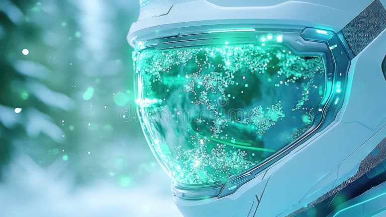 Futuristic Sci-fi Helmet with Digital Interface in Snowy Environment ...