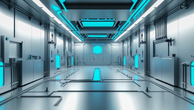 Futuristic Sci-Fi High-Tech Corridor Stock Illustration - Illustration ...