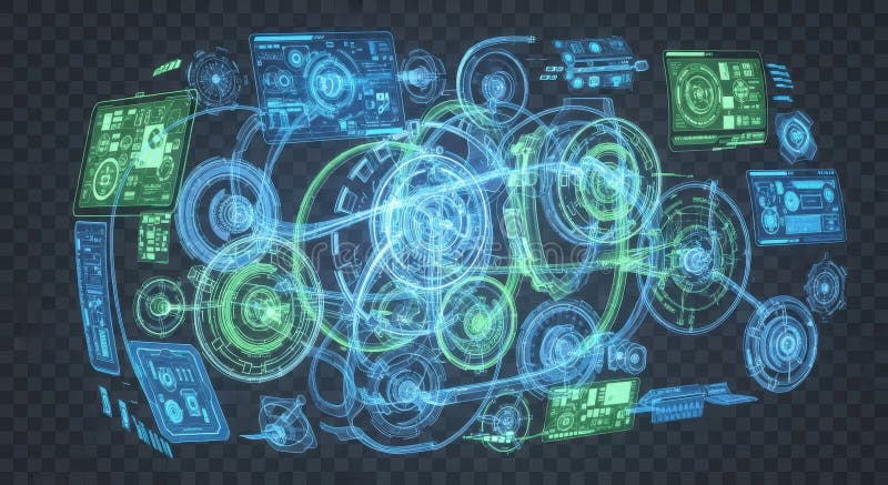 Futuristic Sci-fi Hud Display with Glowing Blue and Green Technological Interface Elements Stock ...