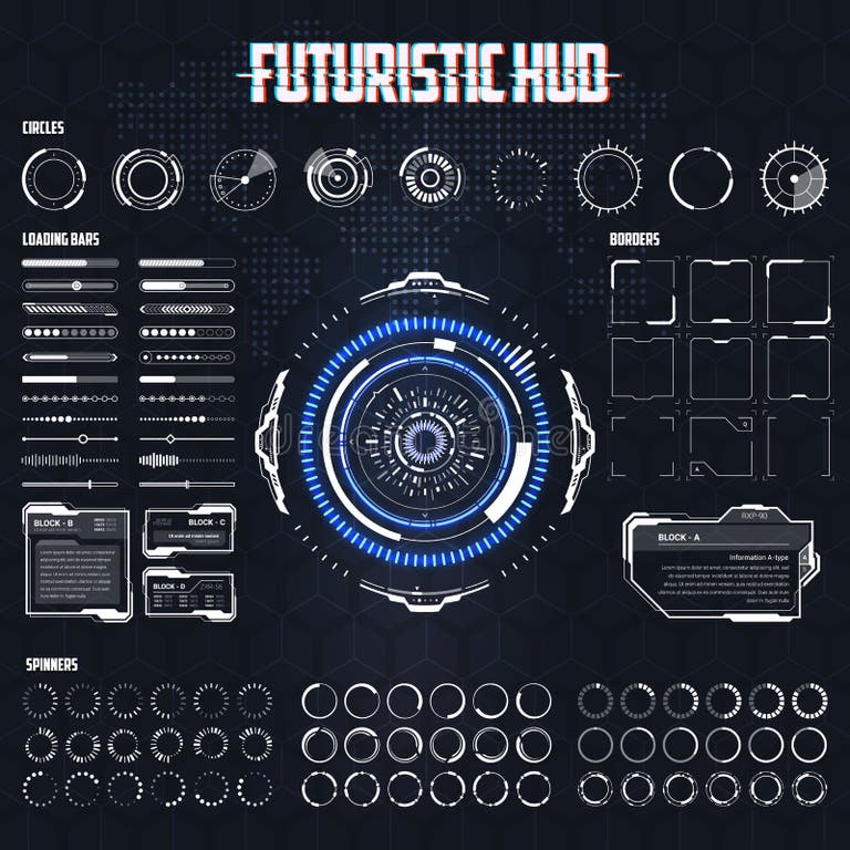 Futuristic Sci-Fi HUD Elements Set Stock Vector - Illustration of ...