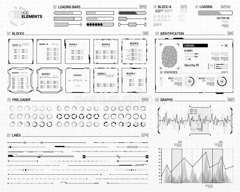 Futuristic Sci-Fi HUD Elements Set Stock Vector - Illustration of ...