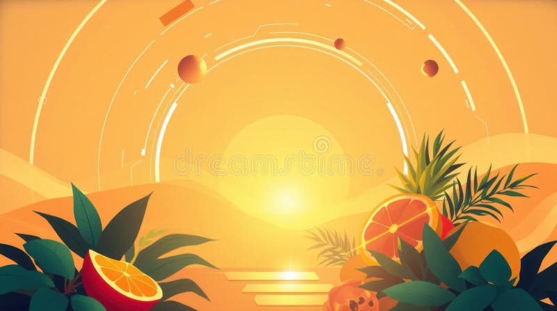 Futuristic Sci-Fi Golden Hour with Tropical Fruits and Space Elements ...