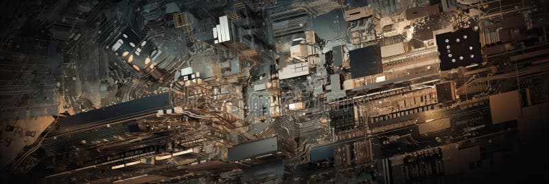 Futuristic, Sci-fi-inspired Collage Featuring Abstract Shapes, Circuit ...