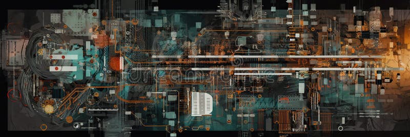 Futuristic, Sci-fi-inspired Collage Featuring Abstract Shapes, Circuit ...