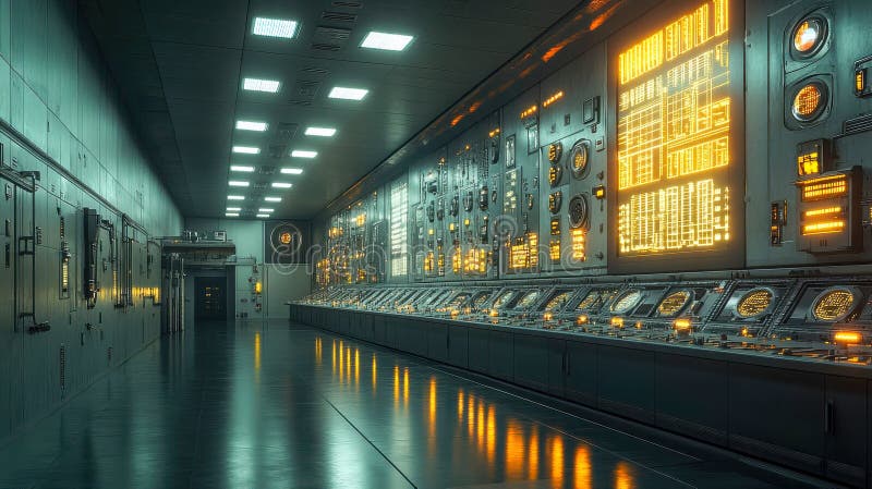 A Futuristic, Sci-fi Inspired Control Center with Glowing Panels and a ...