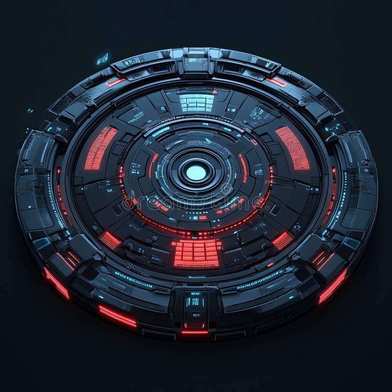Futuristic Sci-Fi Interface with Glowing Red and Blue Lights on a Dark ...