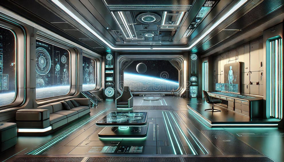 A Futuristic Sci-fi Interior with Advanced Technology, Glowing Panels ...