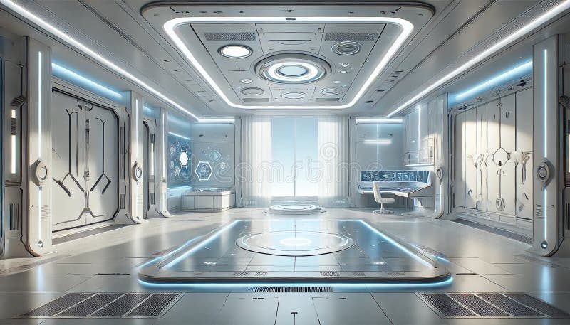 A Futuristic Sci-fi Interior with Advanced Technology, Glowing Panels ...