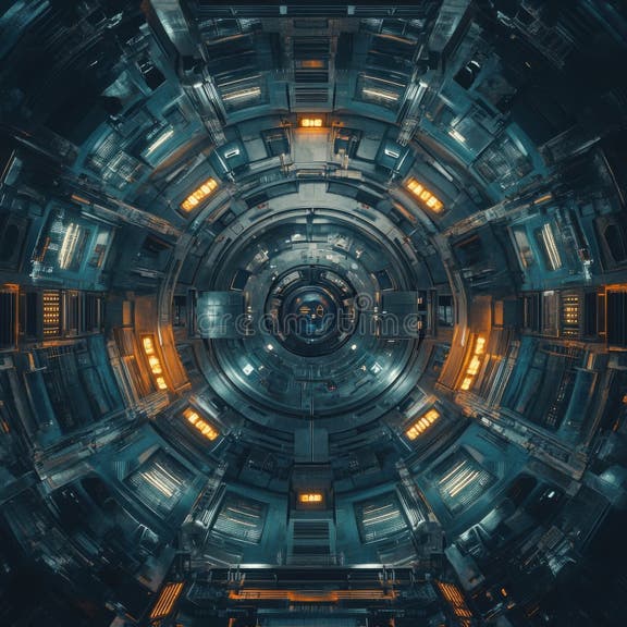 Futuristic Sci-Fi Interior with Complex Circuits and Dim Lights Stock ...