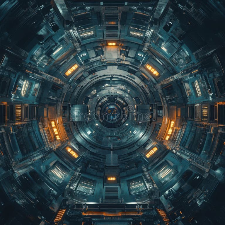 Futuristic Sci-Fi Interior with Complex Circuits and Dim Lights Stock ...