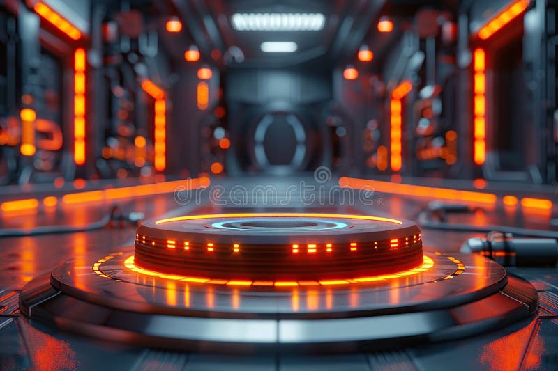Futuristic Sci-Fi Interior with Glowing Platform Stock Illustration ...