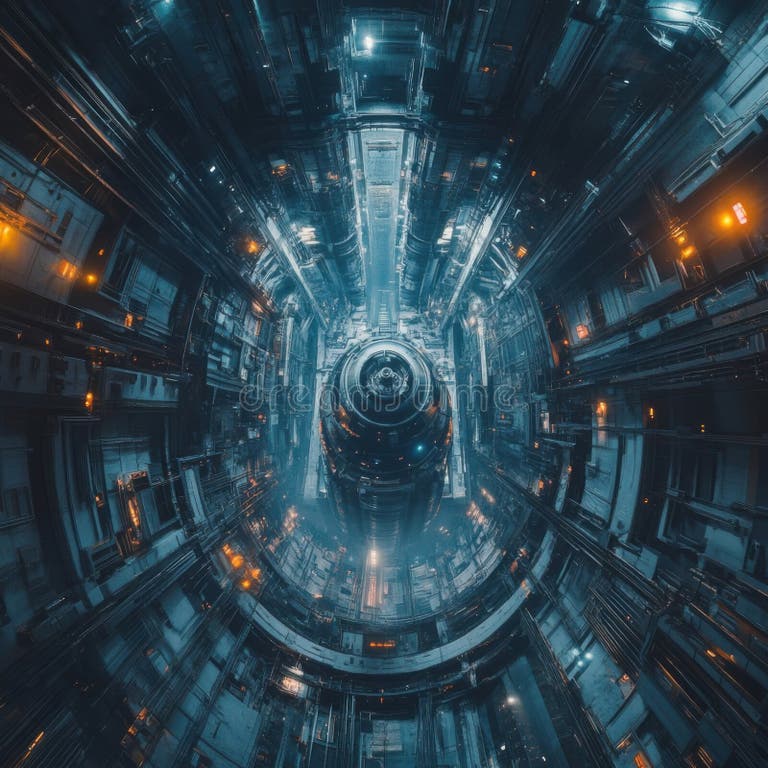 Futuristic Sci-Fi Interior of High-Tech Space Station with Neon Lights ...