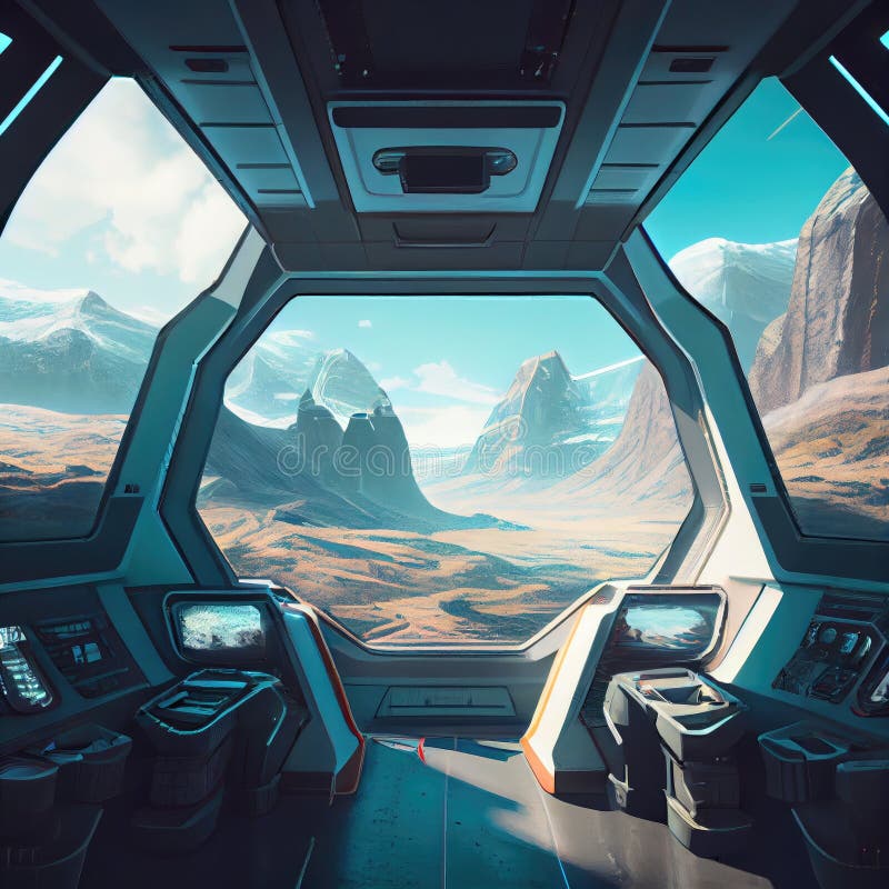 Futuristic Sci-fi Interior of Spaceship with Huge Panoramic Windows ...