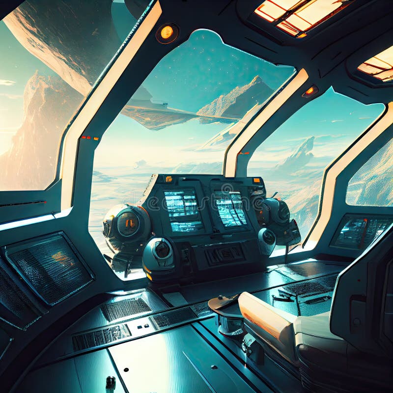 Futuristic Sci-fi Interior of Spaceship with Huge Panoramic Windows ...