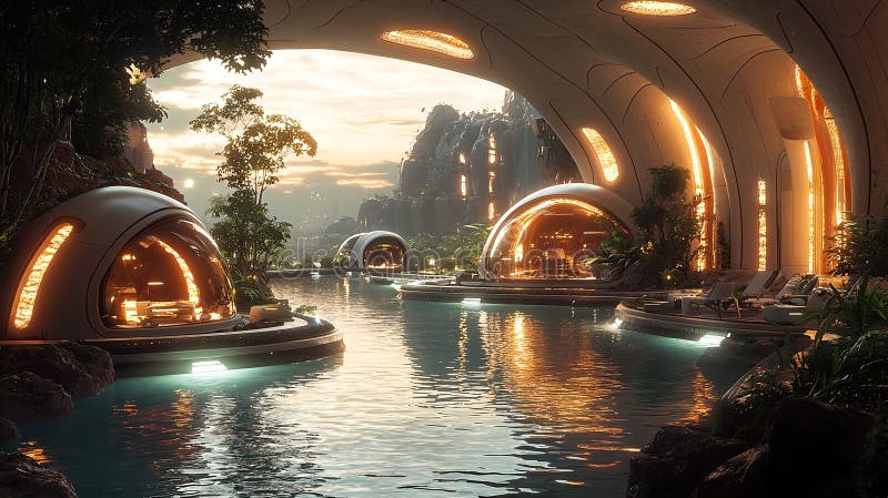 Futuristic Sci Fi Landscape Showcasing Sustainable Environmental Technology Stock Illustration ...