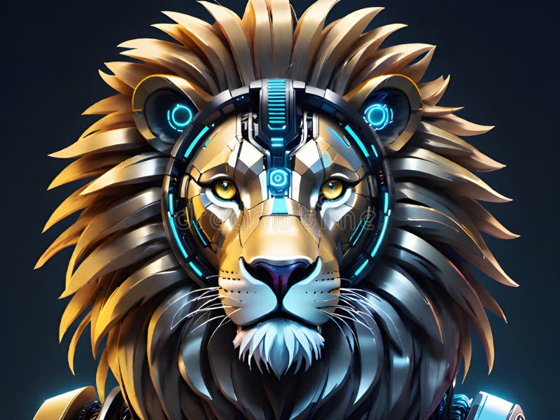 Futuristic Sci Fi Lion Robot with Glowing Neon Light Stock Illustration ...