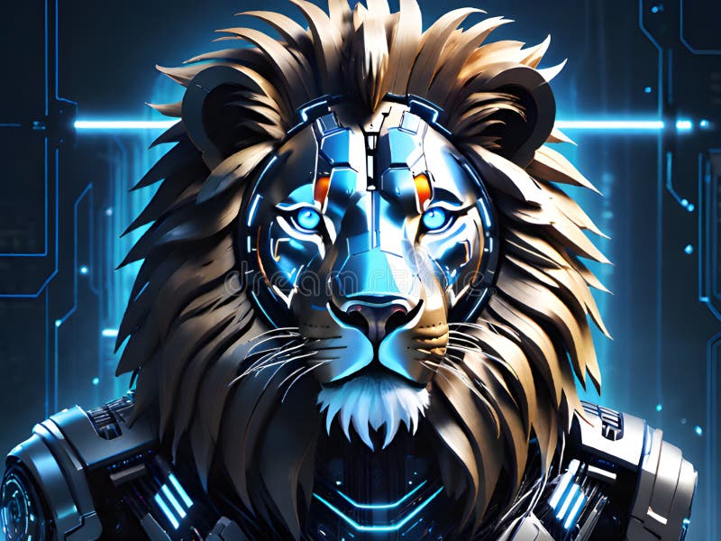 Futuristic Sci Fi Lion Robot with Glowing Neon Light Stock Illustration ...