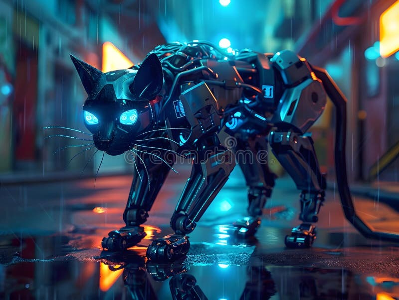 Futuristic Sci-fi Mechanical Technology Cat Cyber Robotic Stock ...