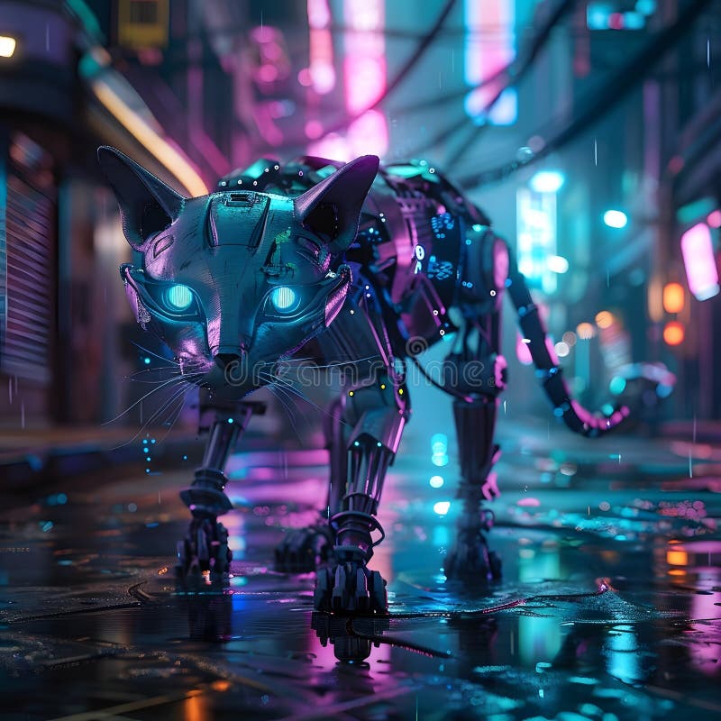 Futuristic Sci-fi Mechanical Technology Cat Cyber Robotic Stock ...