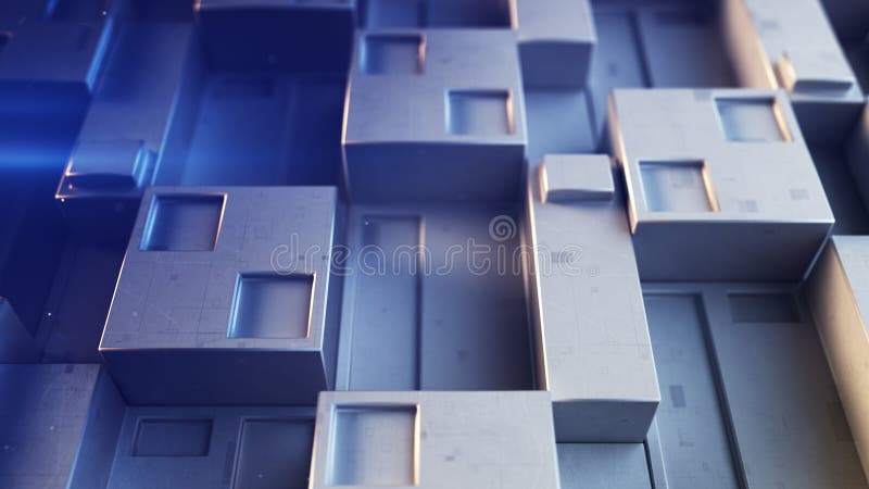 Futuristic Sci-fi Metallic Blue Wall 3D Render Illustration Stock ...