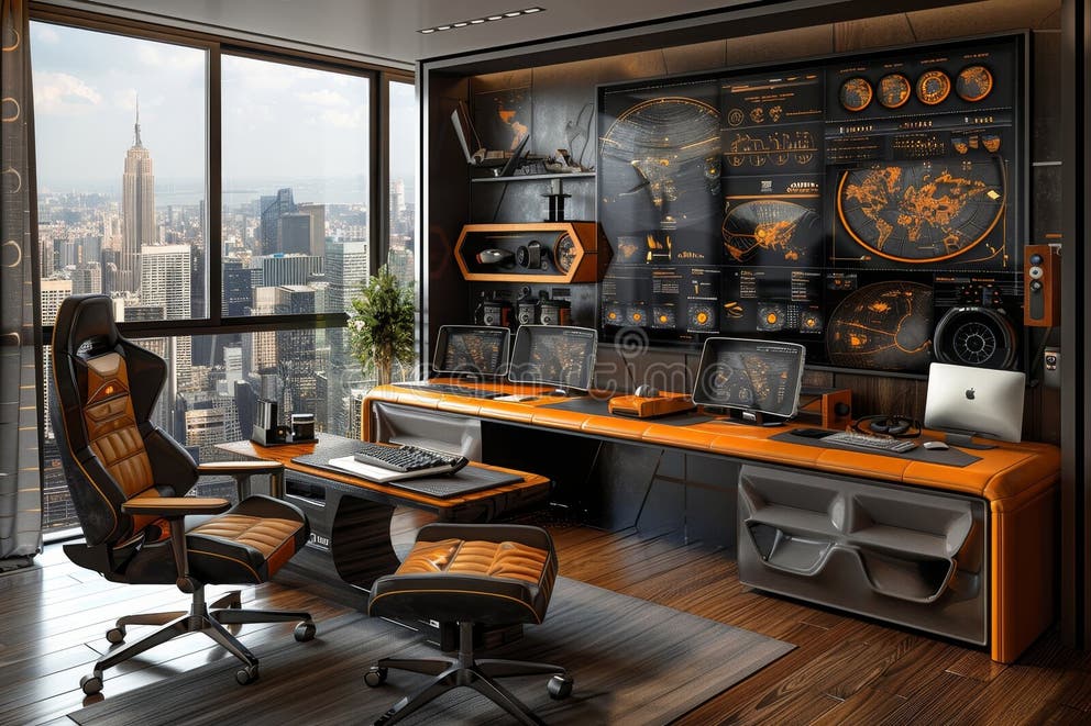 Futuristic Sci Fi Office Interior with Advanced Technology and Sleek ...