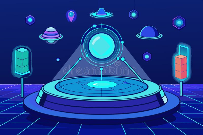 Futuristic Sci Fi Platform with Glowing Holographic Elements, Blue ...
