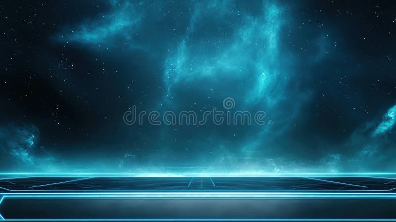 Futuristic Sci-Fi Platform with Neon Lights and Space Clouds. Stock ...