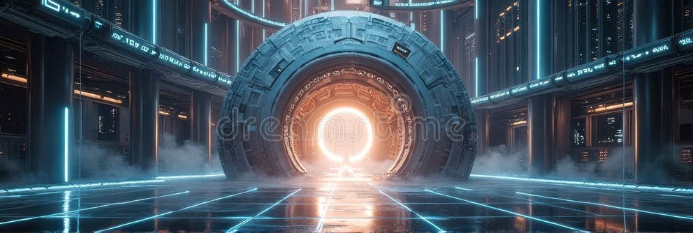 Futuristic Sci-fi Portal with Glowing Lights in High-tech Facility ...