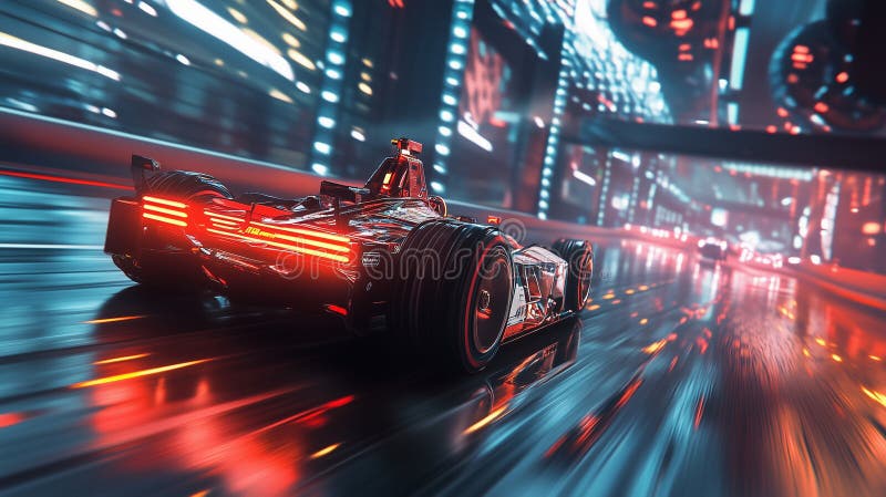 Futuristic Sci-Fi Racing Car on High-Speed Track Stock Illustration ...