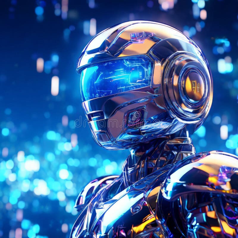 Futuristic Sci Fi Robot with Head, 3d Rendering, Computer Digital ...