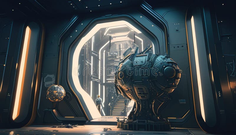 Futuristic Sci-fi Scene with Glowing Neon Lights Stock Illustration ...