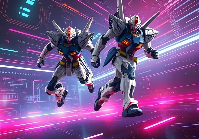 A Futuristic Sci-fi Scene with Two Cyborg-like Figures Running and ...