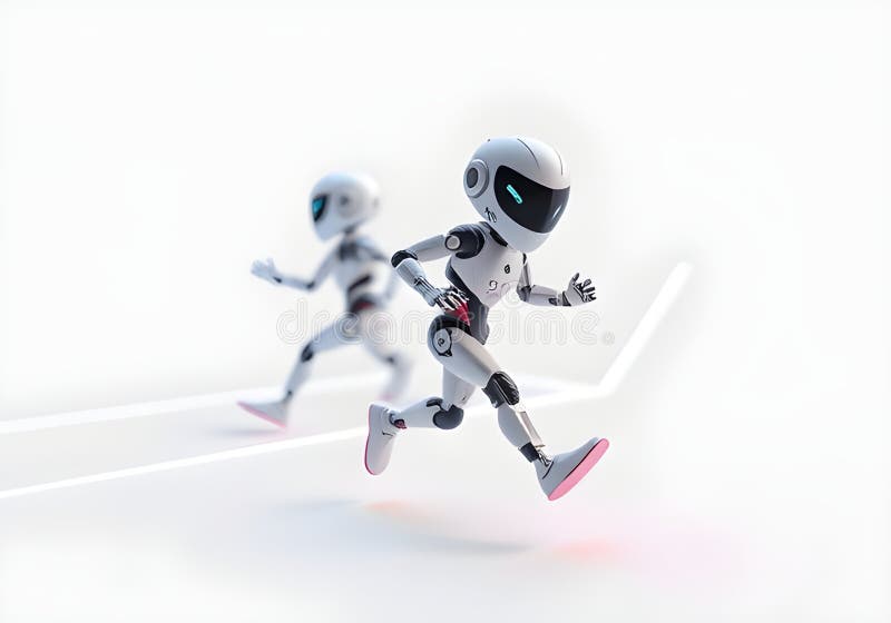 A Futuristic Sci-fi Scene with Two Cyborg-like Figures Running and ...