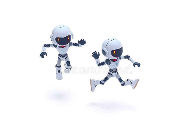 A Futuristic Sci-fi Scene with Two Cyborg-like Figures Running and ...