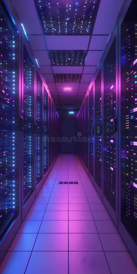 Futuristic Sci-Fi Server Room with Glowing Purple Lights Generated ...