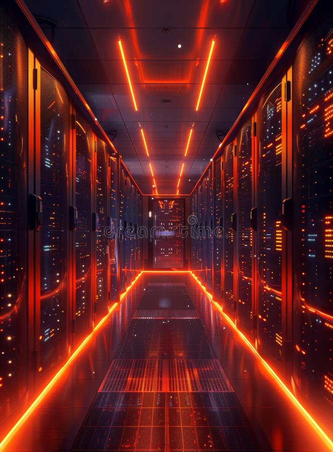 Futuristic Sci-Fi Server Room with Glowing Red Lights Generated Using ...